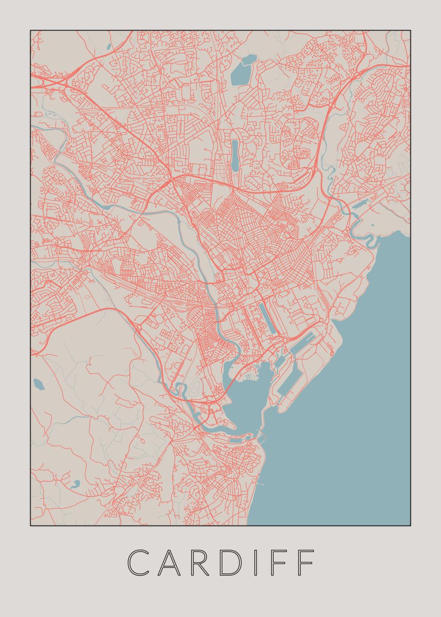 'Cardiff Vintage Map' Poster, picture, metal print, paint by dkDesign ...