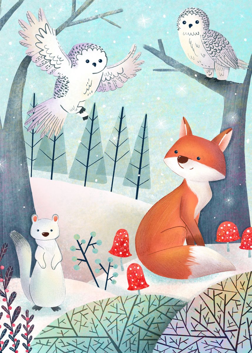 'snow forest' Poster, picture, metal print, paint by Angela Sbandelli ...