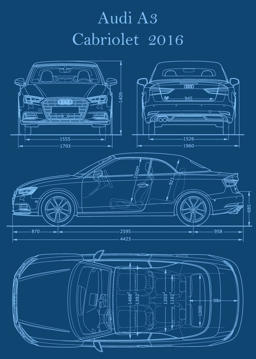 'Audi A3 2016 Blueprint ' Poster by shiner artist | Displate