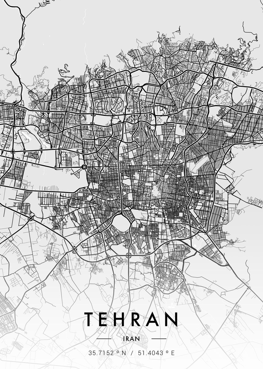 'Tehran City Map White' Poster, picture, metal print, paint by MVDZ ...