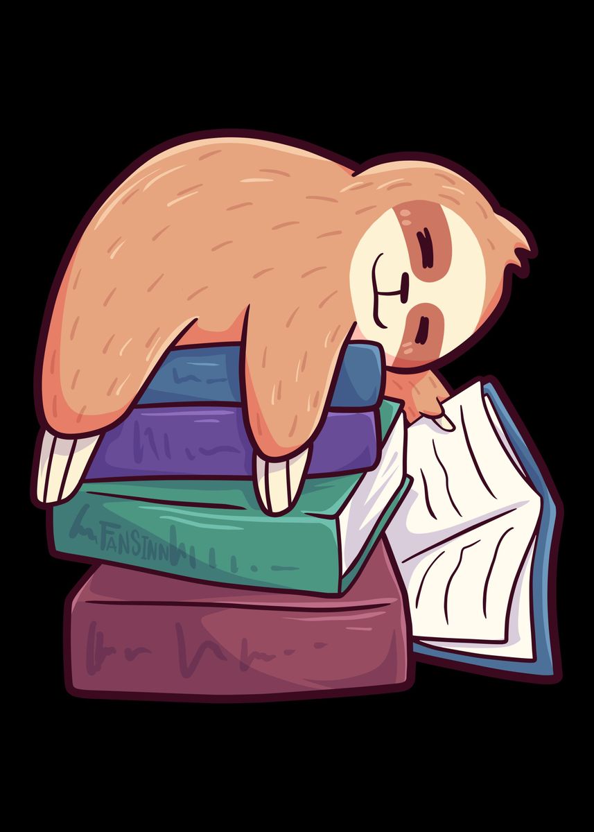 'One More Chapter sloth gif' Poster, picture, metal print, paint by ...