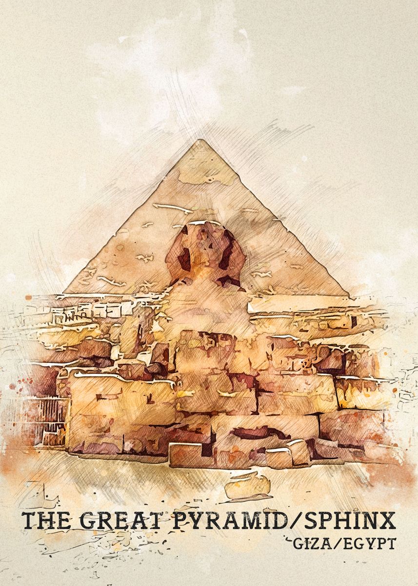 'Pyramid and Sphinx' Poster, picture, metal print, paint by Printed ...