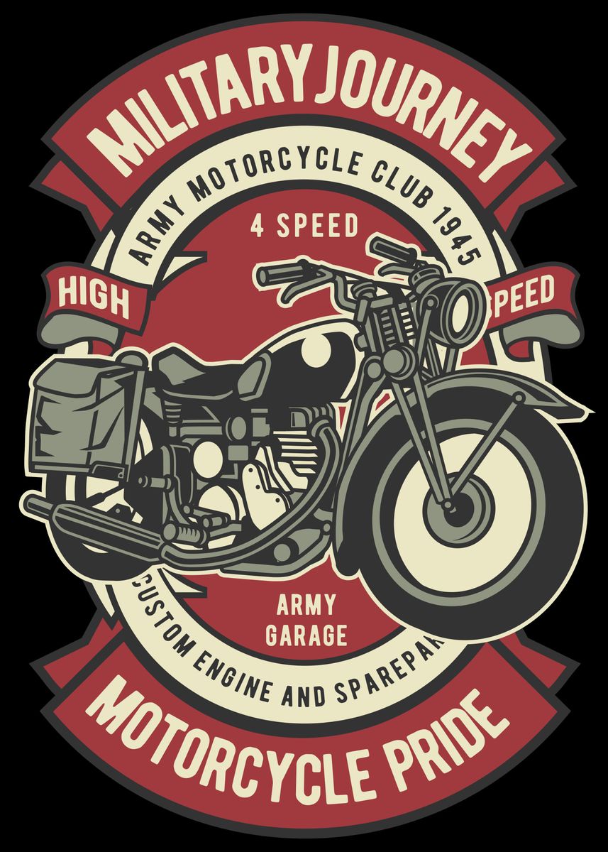 'Military Motorcycle Retro' Poster by Tim Hinz | Displate