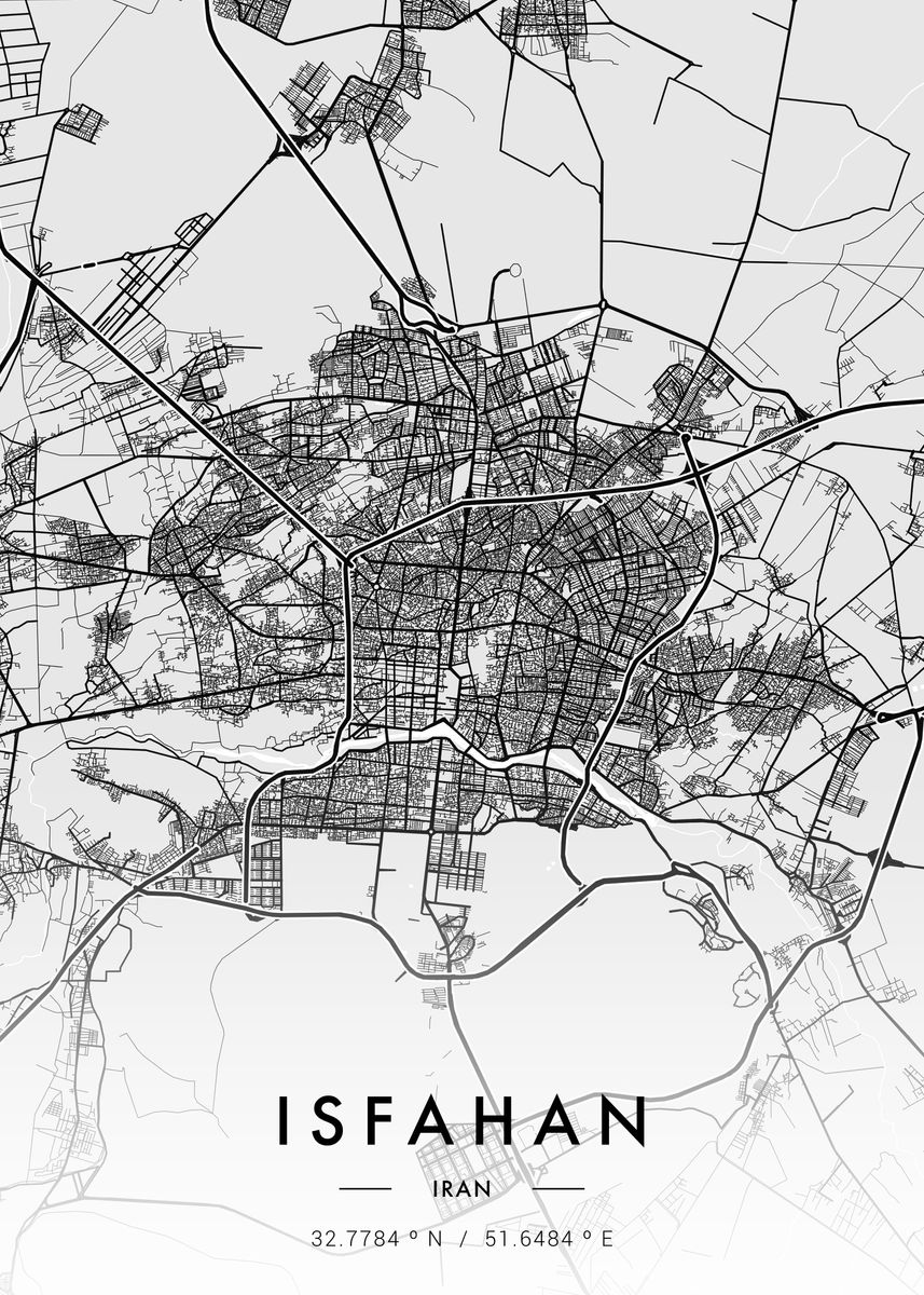 'Isfahan City Map White' Poster, picture, metal print, paint by MVDZ ...