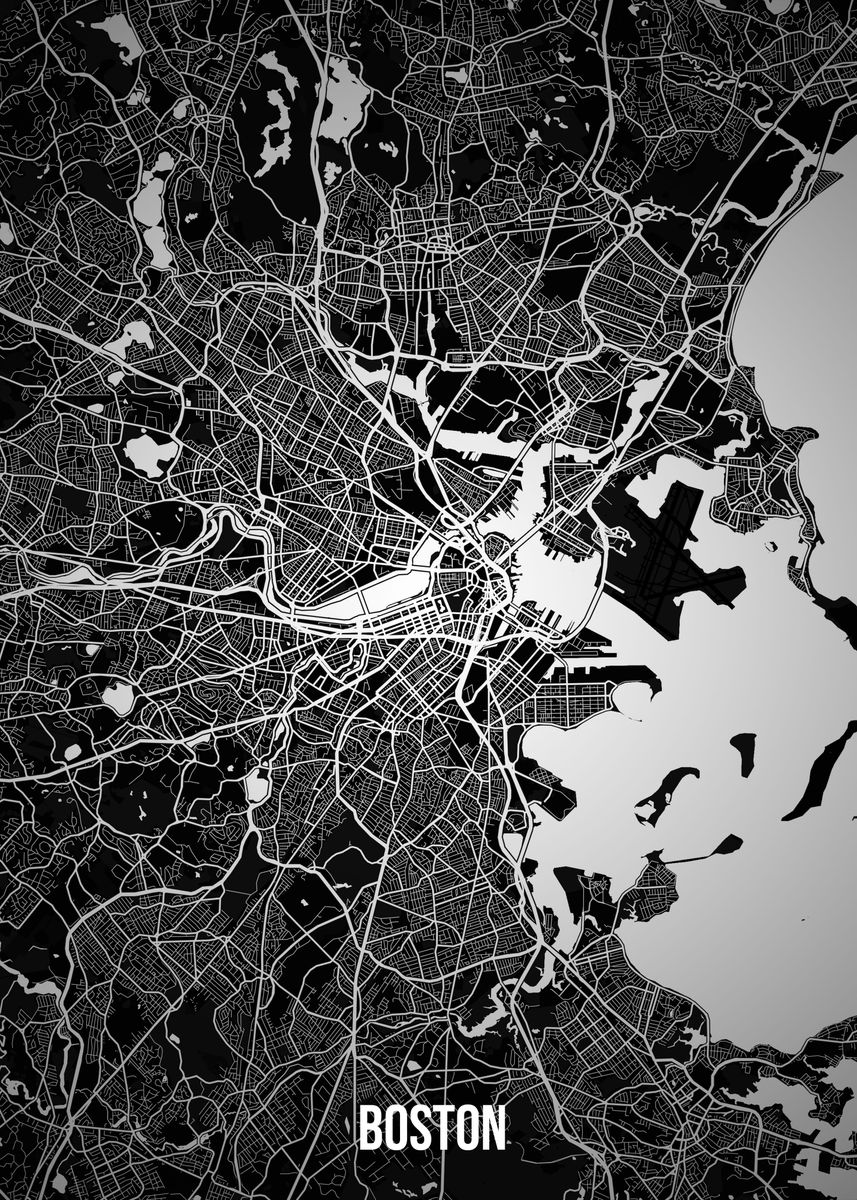 'Boston dark map' Poster by Stefano Lunghi | Displate