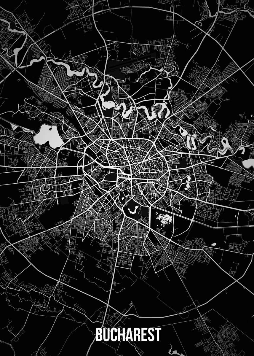'Bucharest dark map' Poster, picture, metal print, paint by LUNGHISTE ...