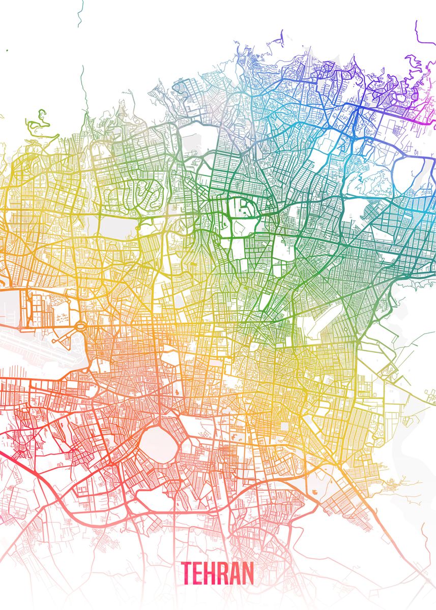 'Tehran map' Poster by Stefano Lunghi | Displate