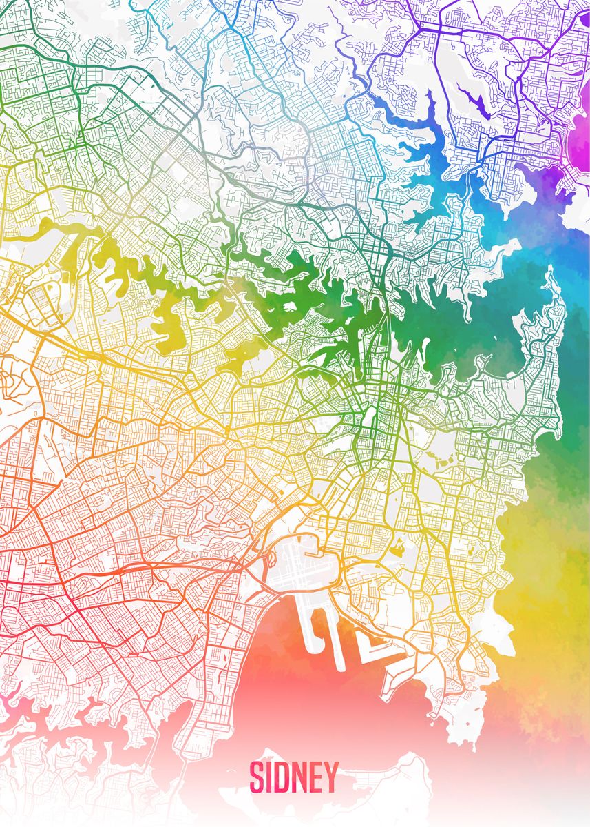 'Sidney map' Poster, picture, metal print, paint by Stefano Lunghi ...