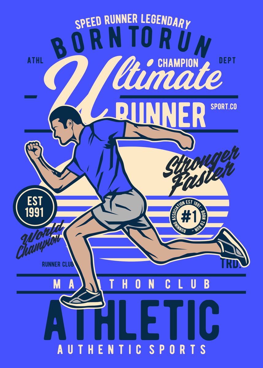 'Born to Run Retro Running' Poster by Tim Hinz | Displate