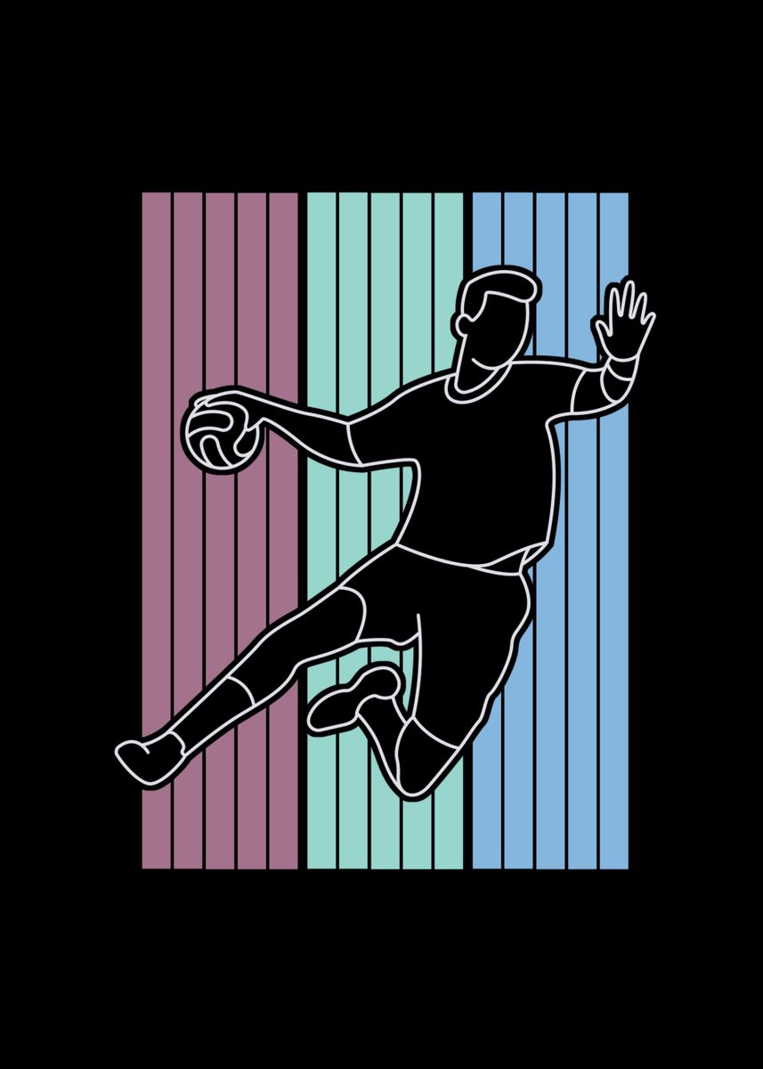 'Handball Player Retro' Poster, picture, metal print, paint by Shiva121 ...