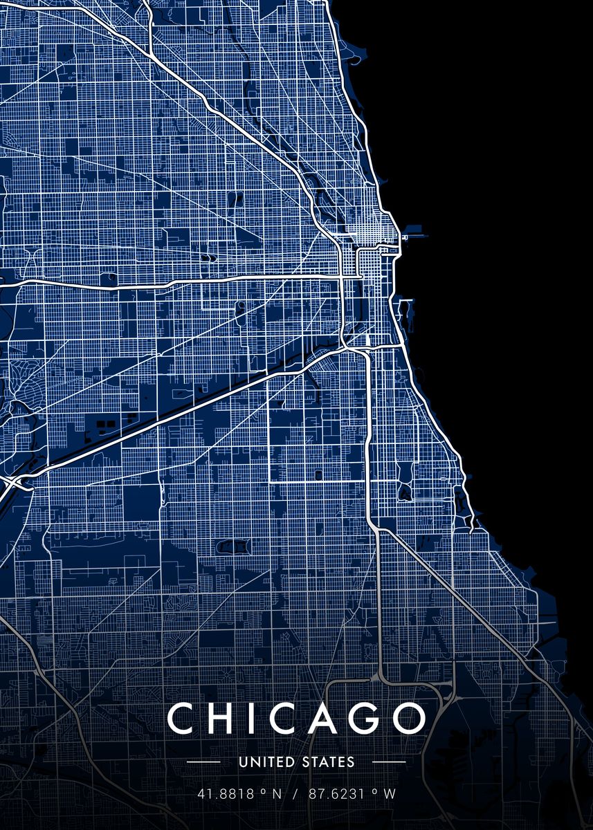 'Chicago City Map Blueprint' Poster, picture, metal print, paint by ...