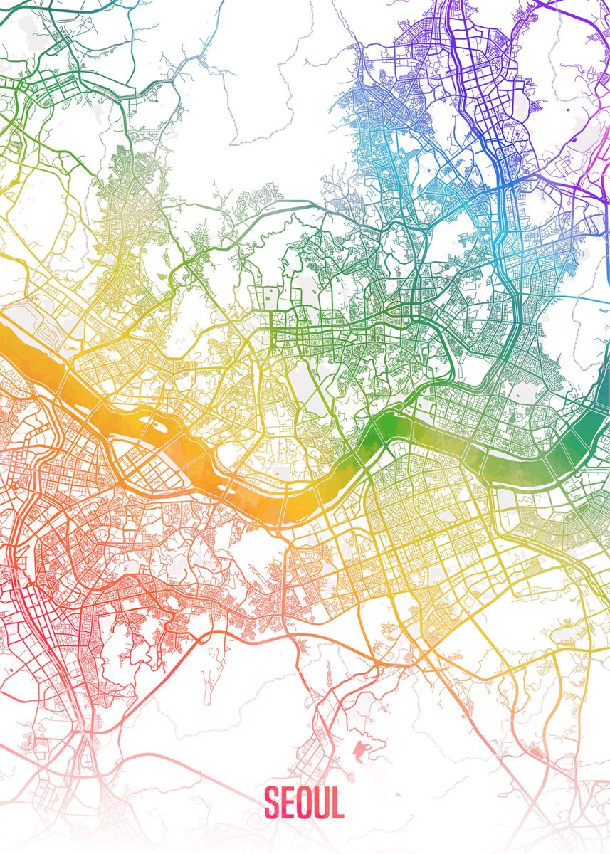 'Seoul map' Poster, picture, metal print, paint by Stefano Lunghi ...