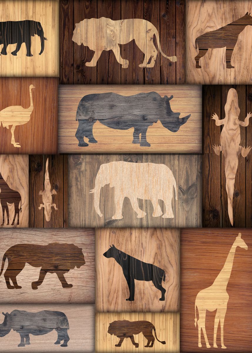 'Wooden animal collage' Poster, picture, metal print, paint by CiniArt ...