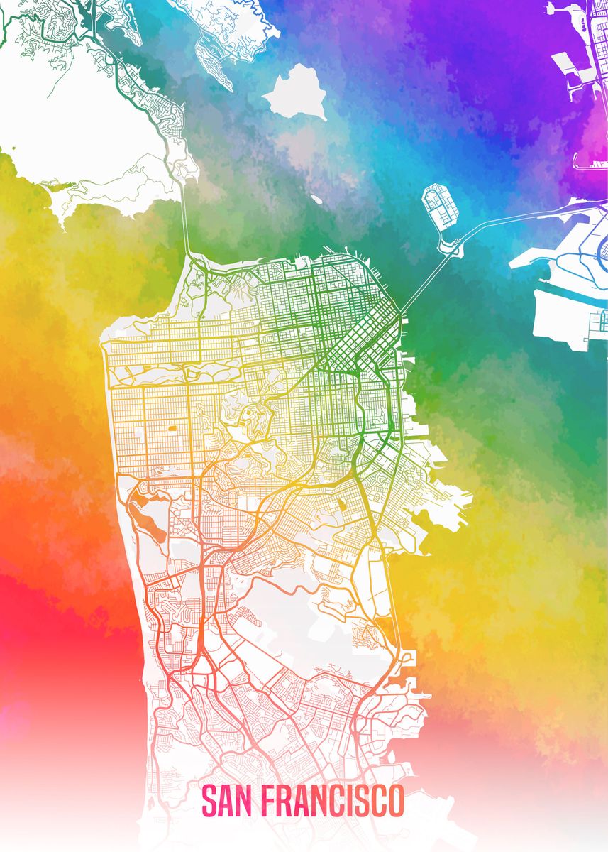 'San Francisco map' Poster, picture, metal print, paint by LUNGHISTE ...