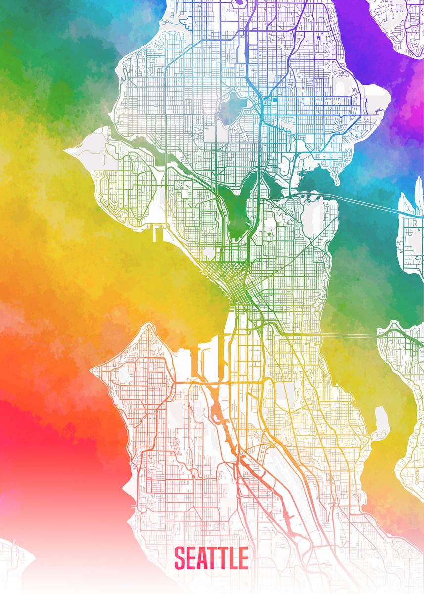 'Seattle map' Poster, picture, metal print, paint by LUNGHISTE | Displate