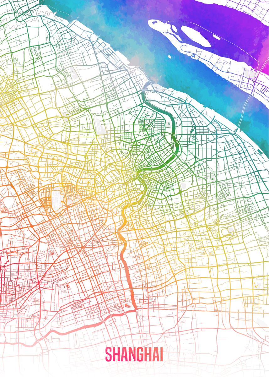 'Shanghai map' Poster, picture, metal print, paint by LUNGHISTE | Displate