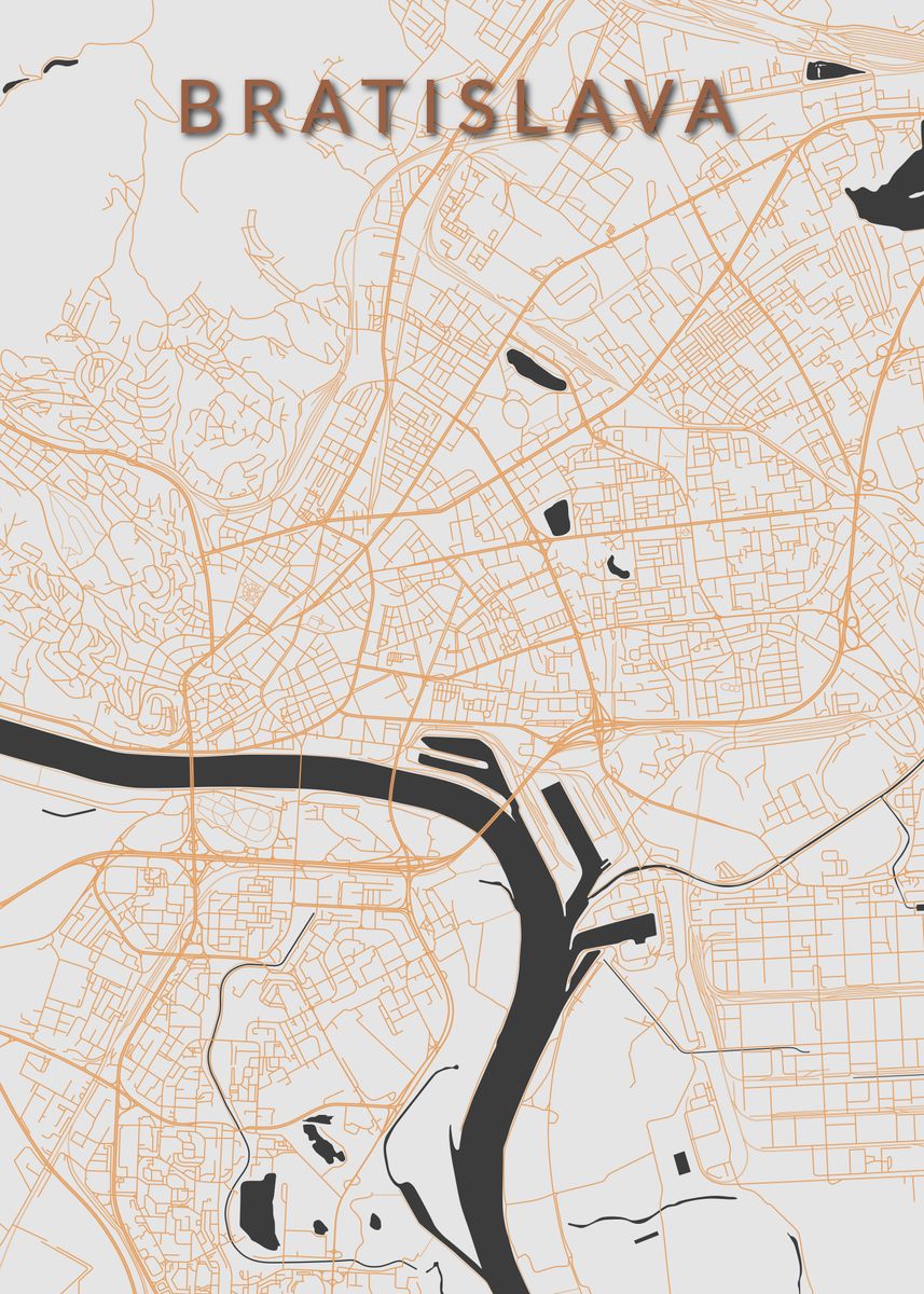 'Bratislava Map' Poster, picture, metal print, paint by dkDesign | Displate