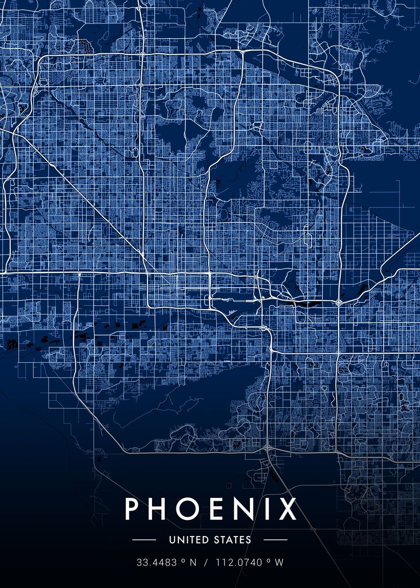 'Phoenix City Map Blueprint' Poster, picture, metal print, paint by ...