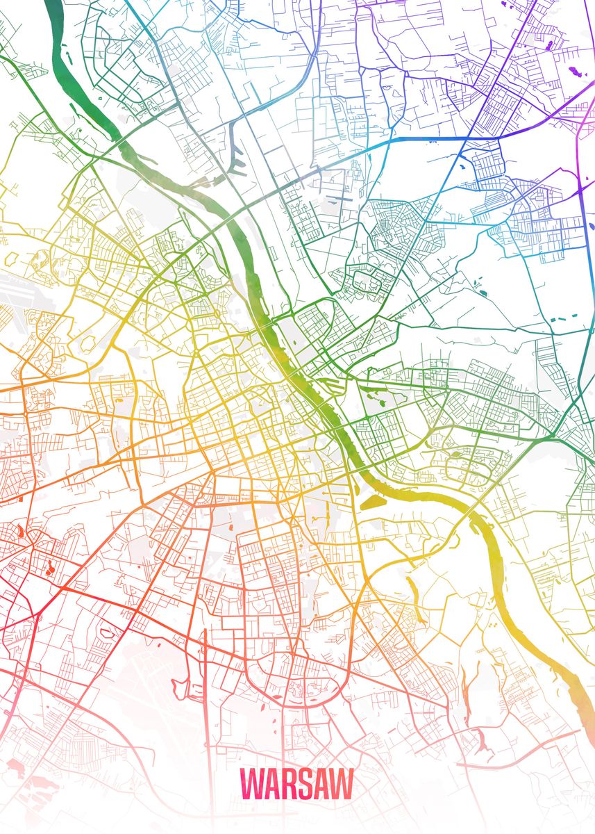 'Warsaw map' Poster by Stefano Lunghi | Displate