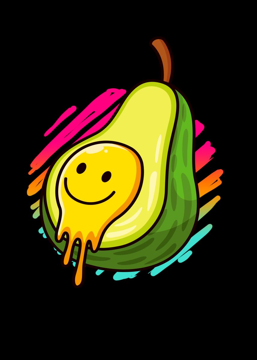 'Avocado Smiling Face' Poster, picture, metal print, paint by Foxxy ...
