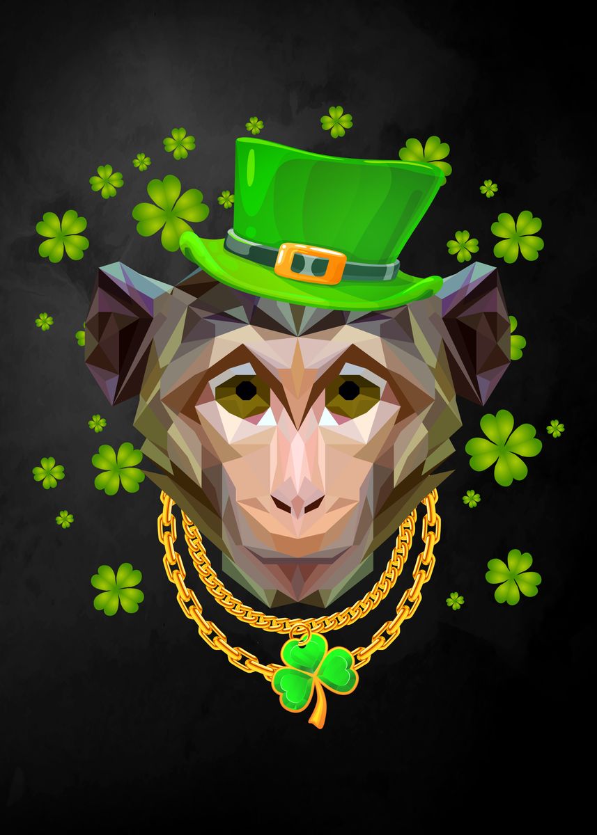 'Lucky Monkey St Patricks' Poster, picture, metal print, paint by Lemo ...