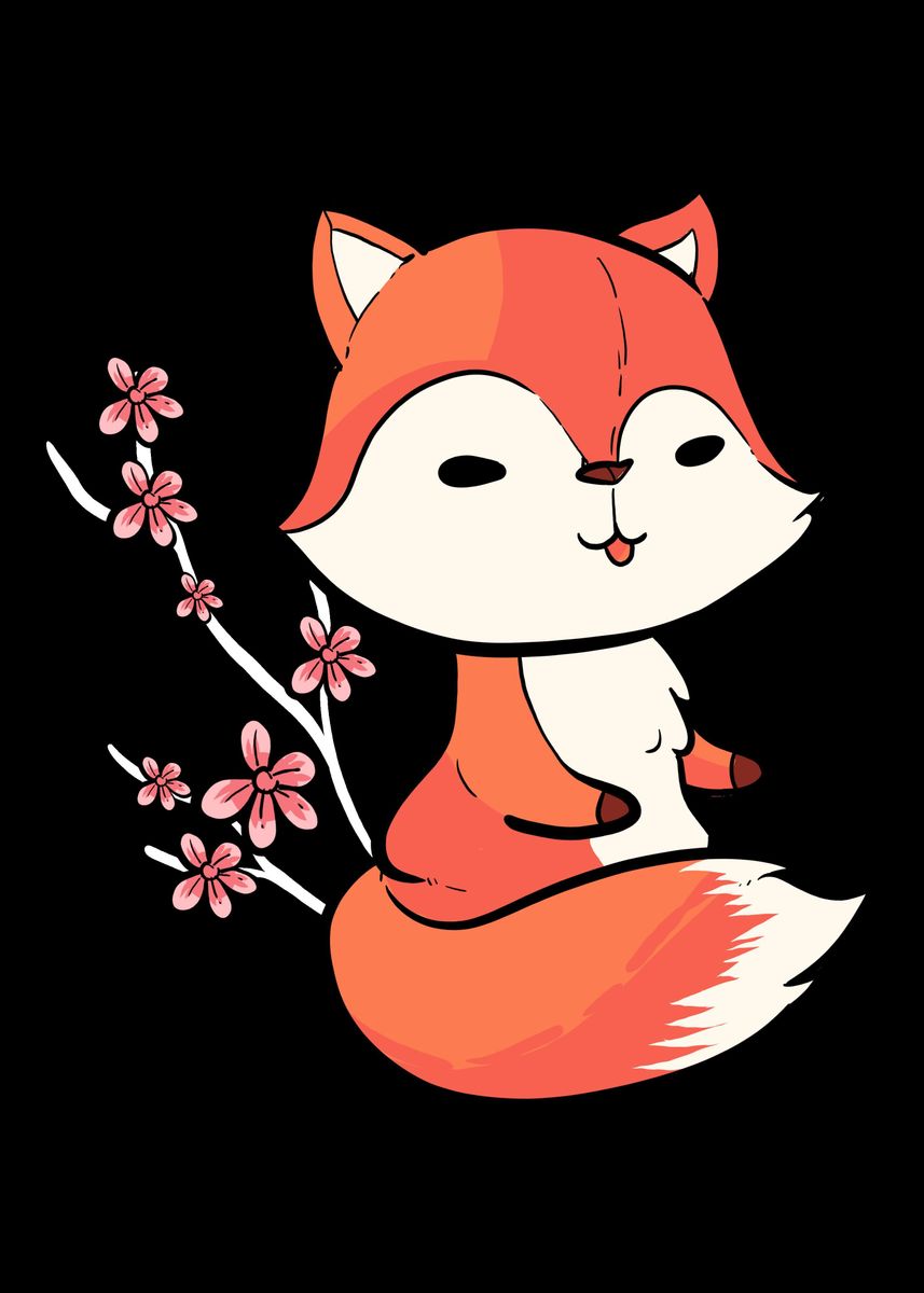 'Kawaii Fox Fox Lover and J' Poster, picture, metal print, paint by ...