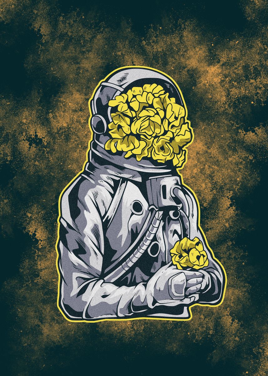 'Yellow bloom in space' Poster, picture, metal print, paint by sentosa ...