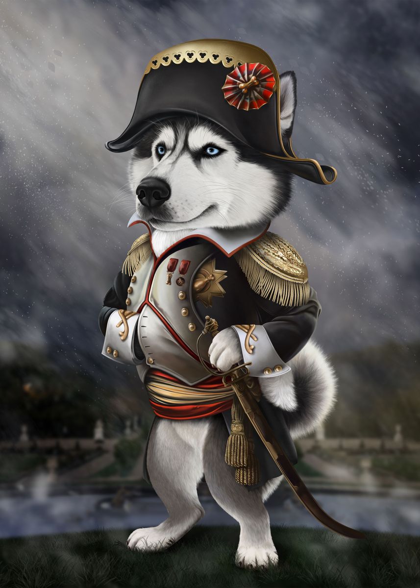 'Husky Dog Emperor Napoleon' Poster, picture, metal print, paint by ...