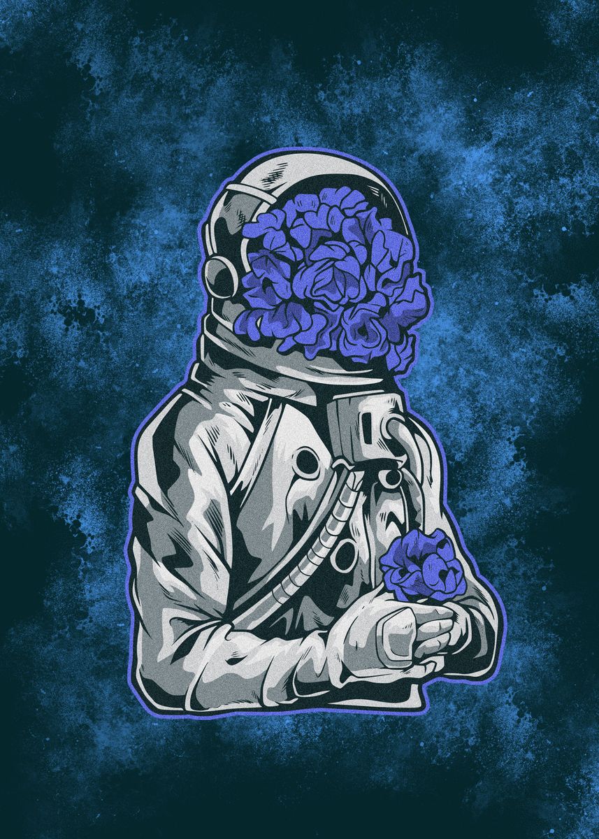 'Blue bloom in space' Poster, picture, metal print, paint by sentosa eka purnama | Displate