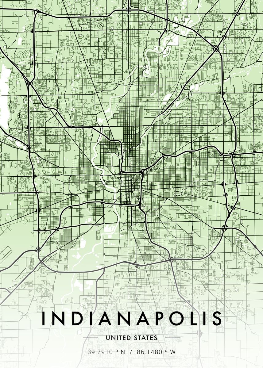 'Indianapolis City Map' Poster, picture, metal print, paint by MVDZ ...