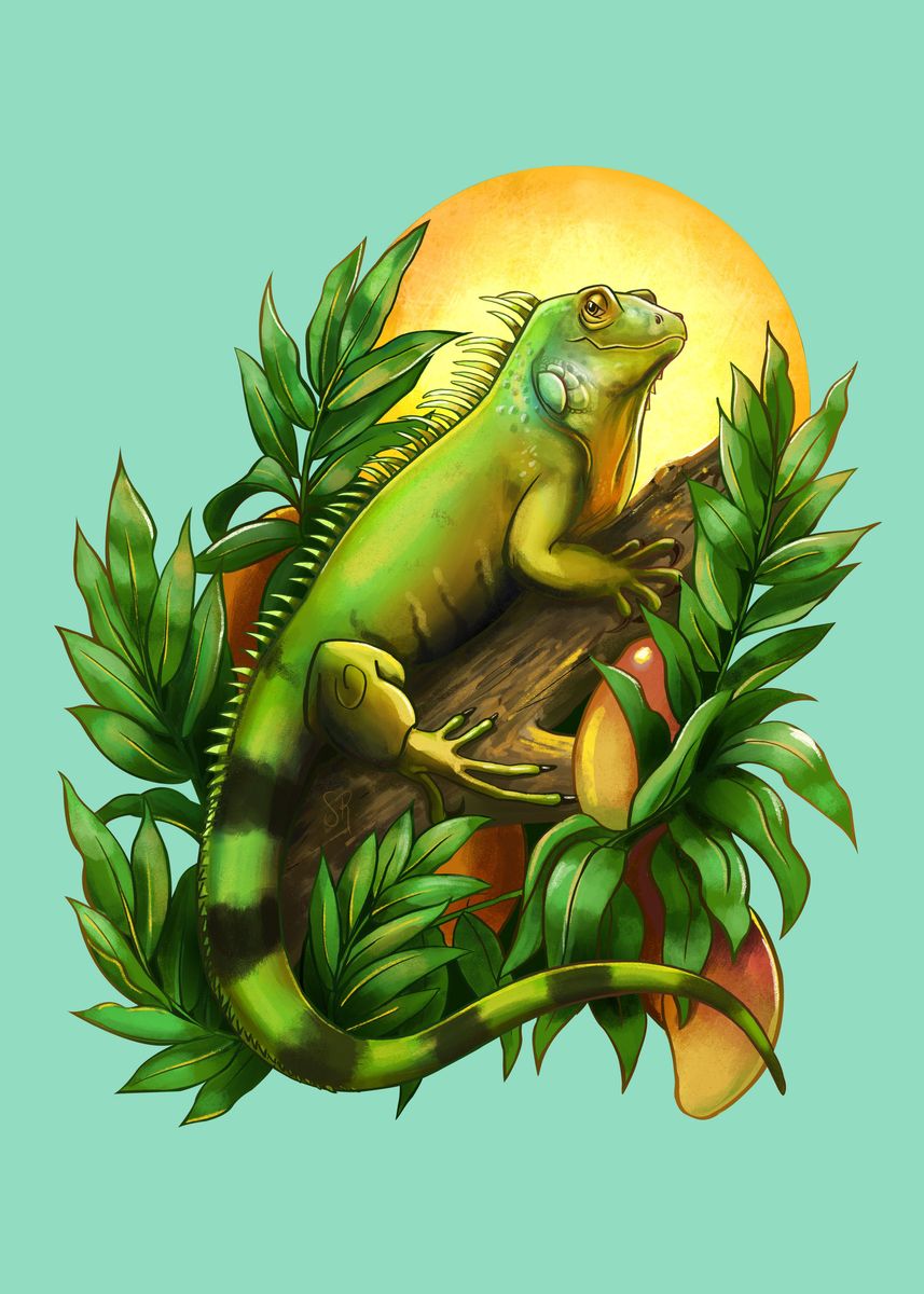 'Green iguana' Poster by Solana Rey | Displate