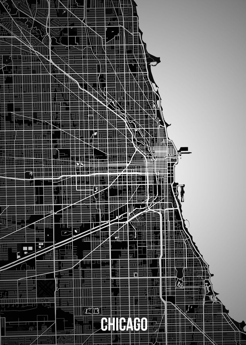 'Chicago dark map' Poster, picture, metal print, paint by Stefano ...