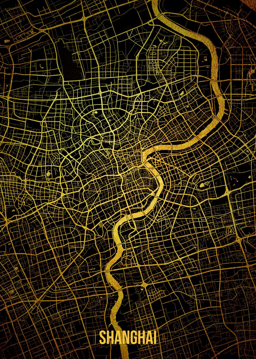 'Shanghai map' Poster by Stefano Lunghi | Displate