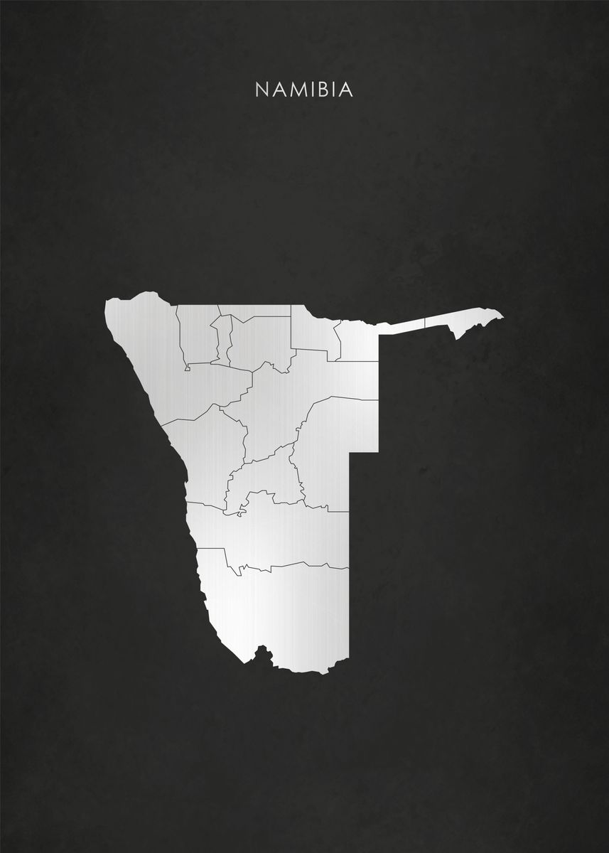 'Silver Namibia Map' Poster, picture, metal print, paint by aio | Displate
