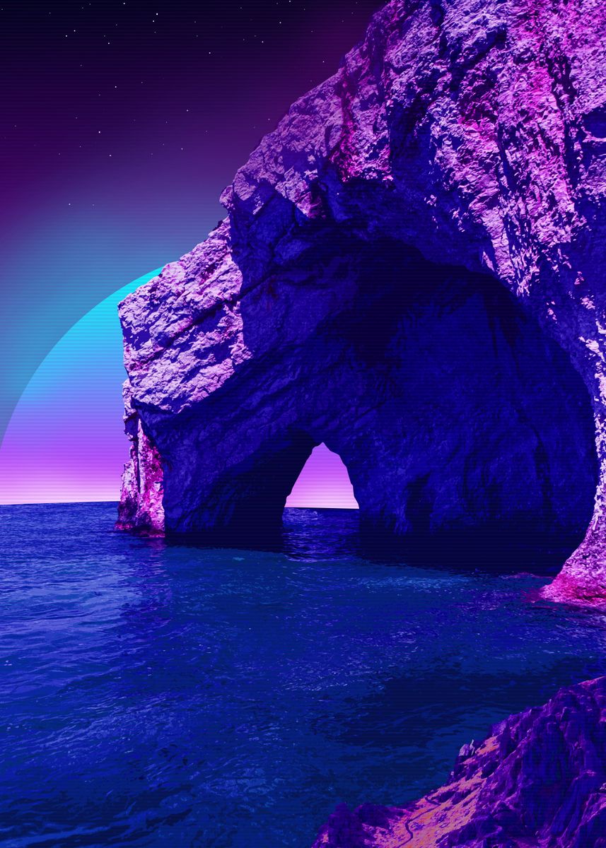 'synthwave beach hills' Poster, picture, metal print, paint by INSPIRE ...