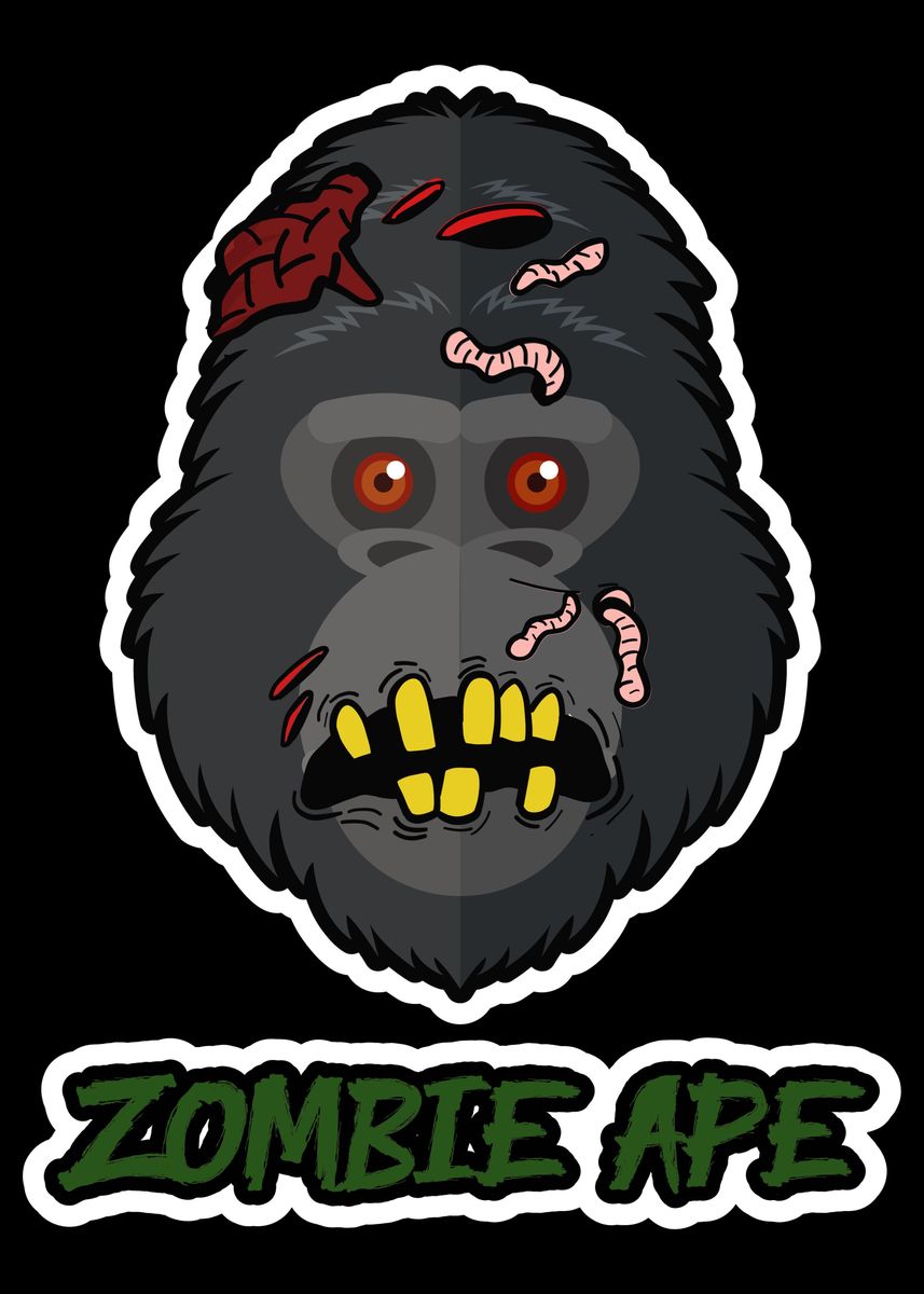 'Zombie Ape Halloween Fan' Poster, picture, metal print, paint by ...