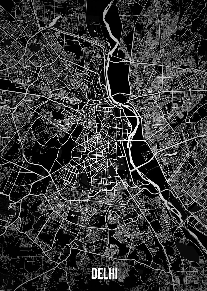 'Delhi dark map' Poster by Stefano Lunghi | Displate