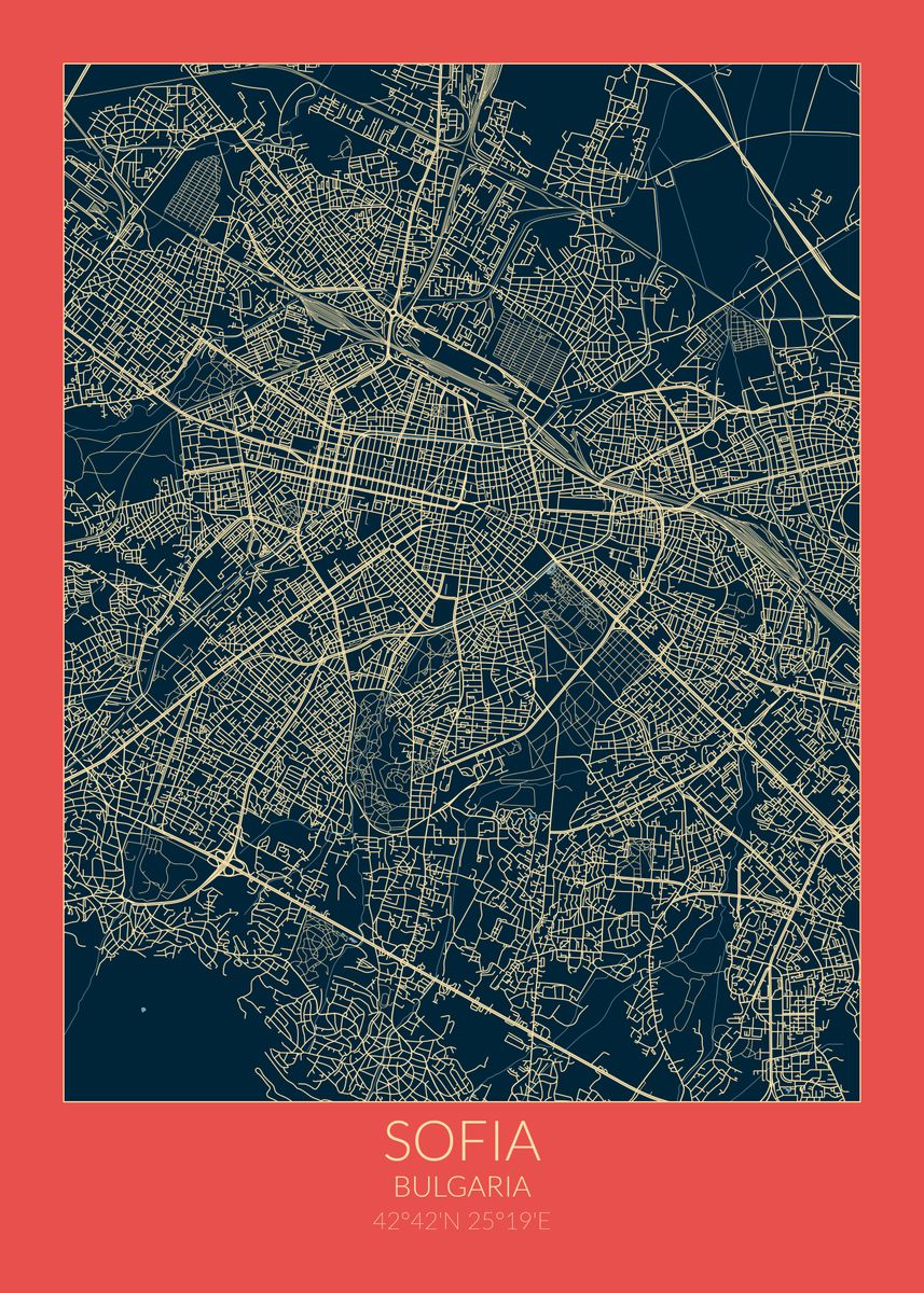 'Sofia Map Red Blue' Poster, picture, metal print, paint by dkDesign | Displate