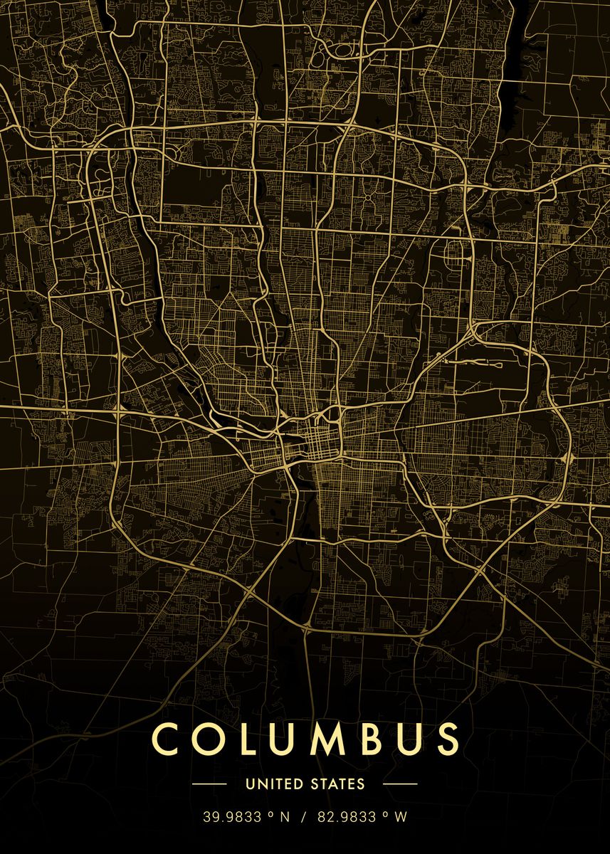 'Columbus City Map Gold' Poster, picture, metal print, paint by MVDZ ...