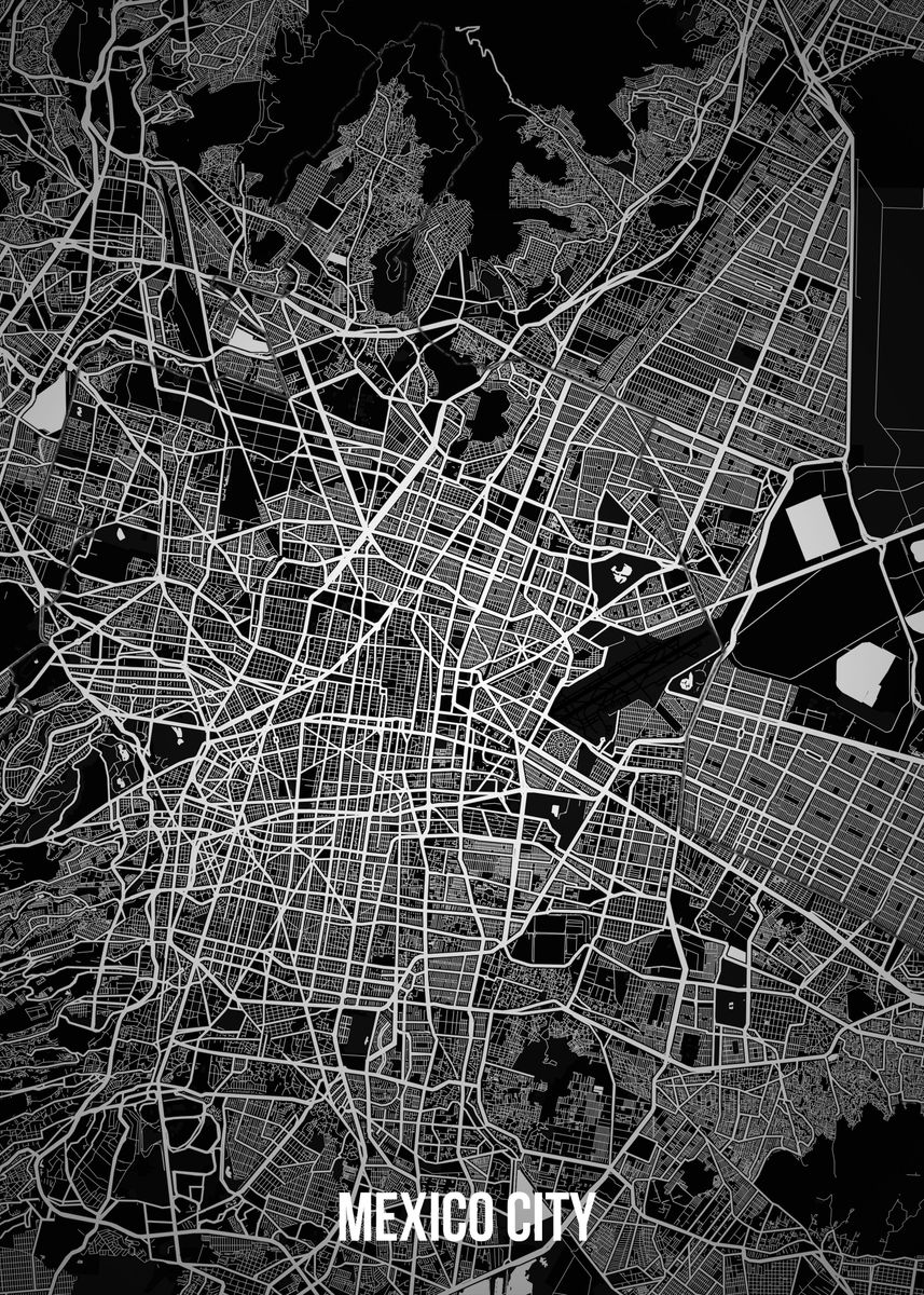 'Mexico City dark map' Poster by Stefano Lunghi | Displate