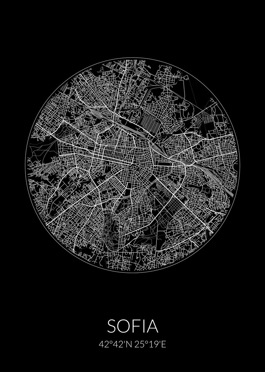 'Sofia City Map Black' Poster, picture, metal print, paint by dkDesign ...