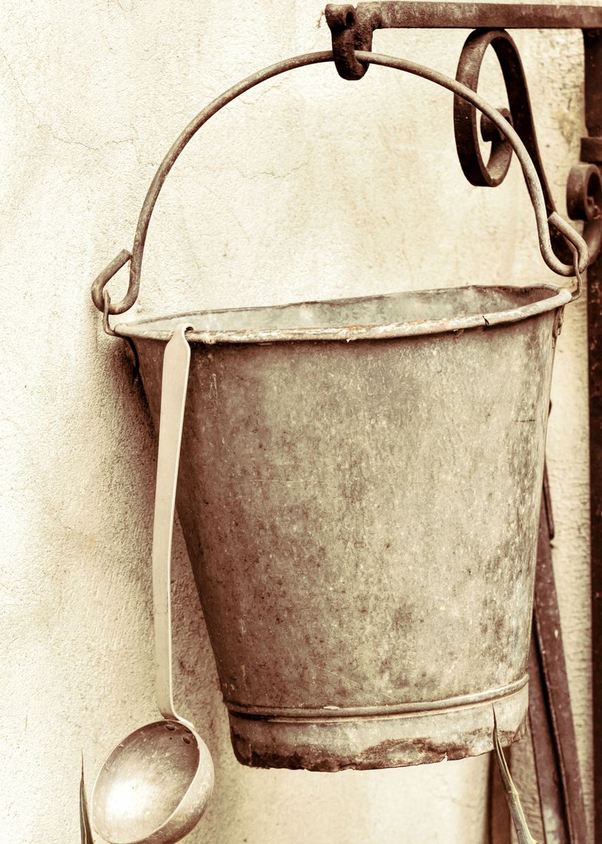 'old bucket' Poster, picture, metal print, paint by Ornella Bonomini ...
