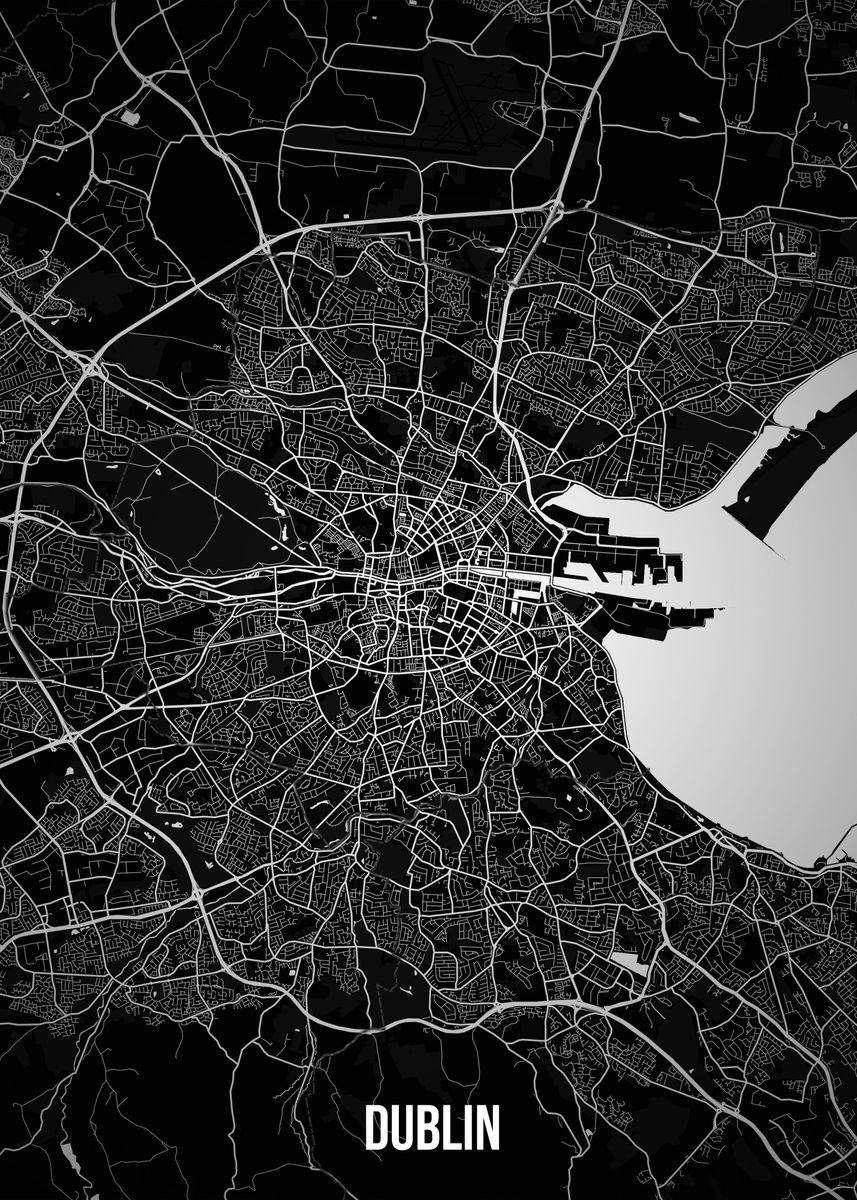 'Dublin dark map' Poster by Stefano Lunghi | Displate