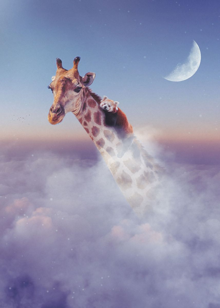 'Giraffe and Red Panda' Poster, picture, metal print, paint by Gen Z ...