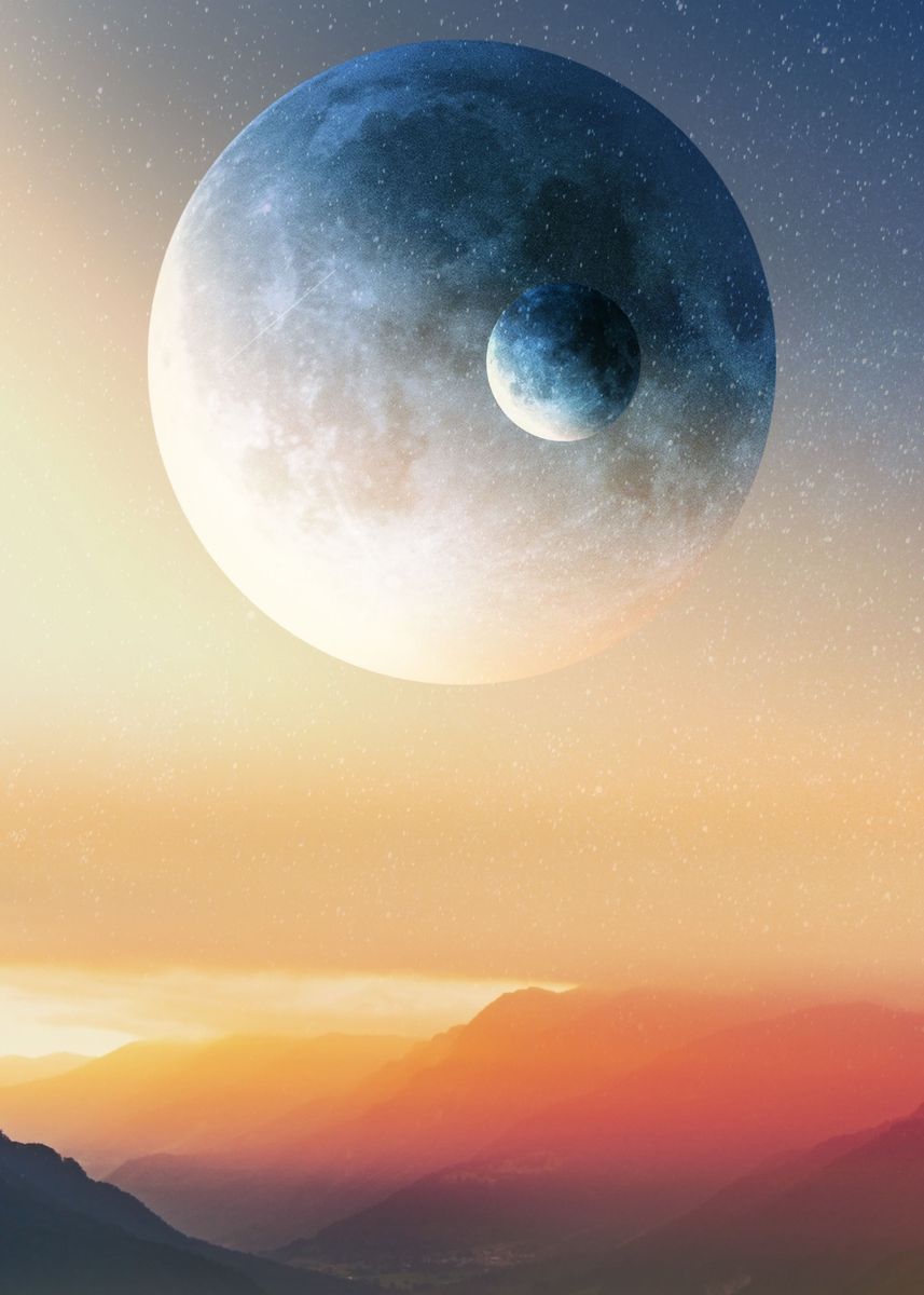 '2 Moons' Poster, picture, metal print, paint by Matthew | Displate