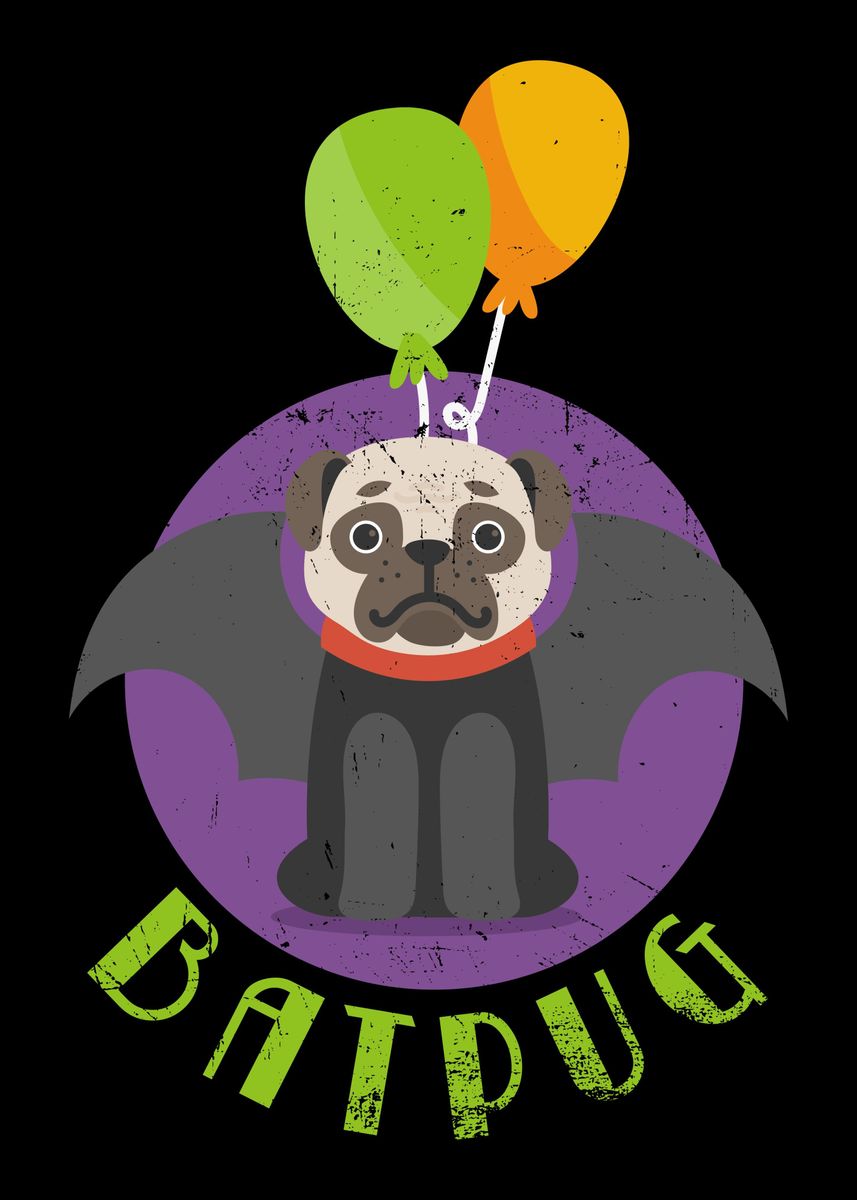 'Pug Bat Halloween Fan' Poster by CrazySquirrel | Displate
