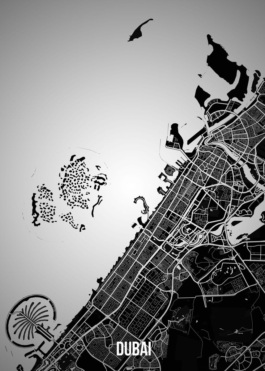 'Dubai dark map' Poster by Stefano Lunghi | Displate