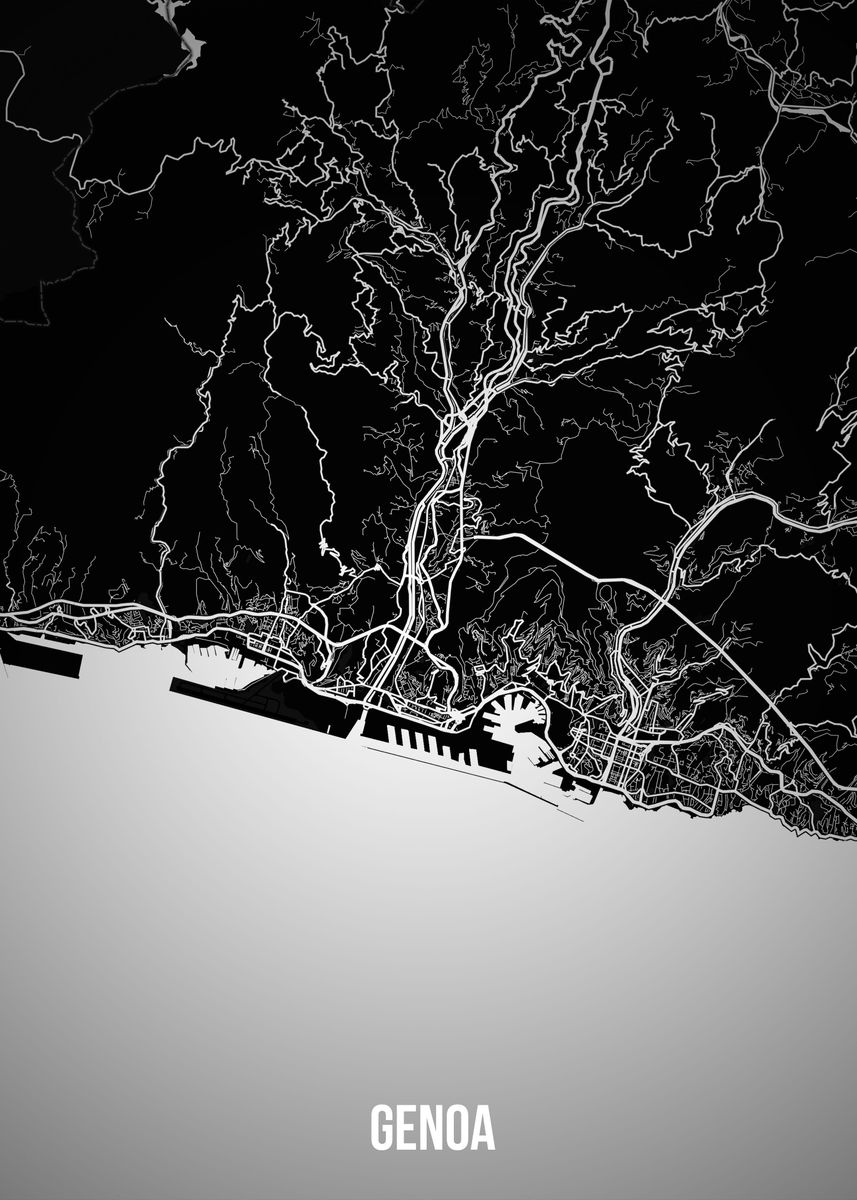 'Genoa dark map' Poster, picture, metal print, paint by Stefano Lunghi ...
