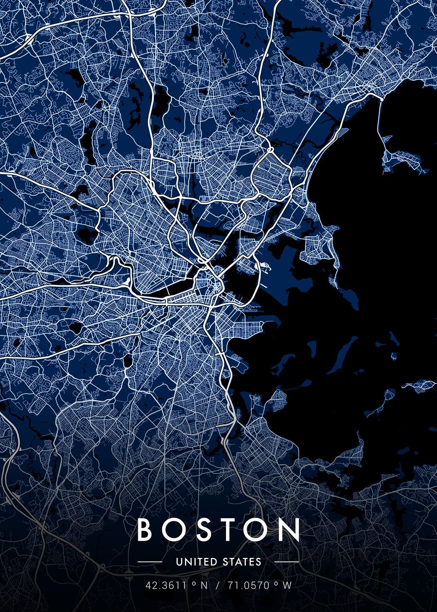 'Boston City Map Blueprint' Poster, picture, metal print, paint by MVDZ ...