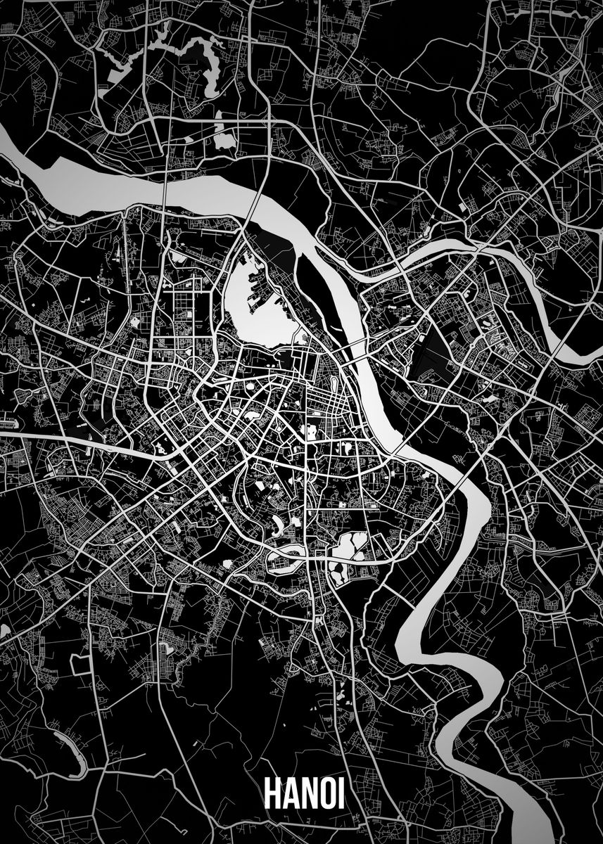 'Hanoi dark map' Poster, picture, metal print, paint by Stefano Lunghi ...